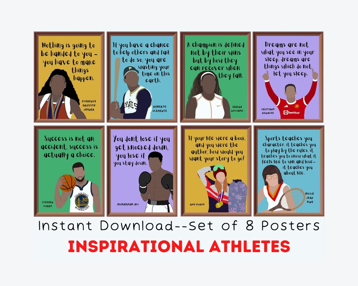 Inspirational Athletes (set of 8) Printable Posters, Motivational ...