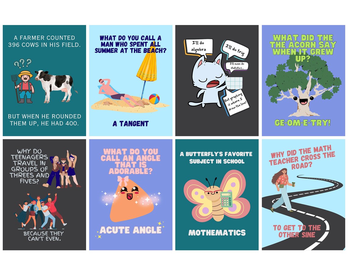 Math Puns Posters (set of 8) Printables VOL5, Math Classroom Decor ...