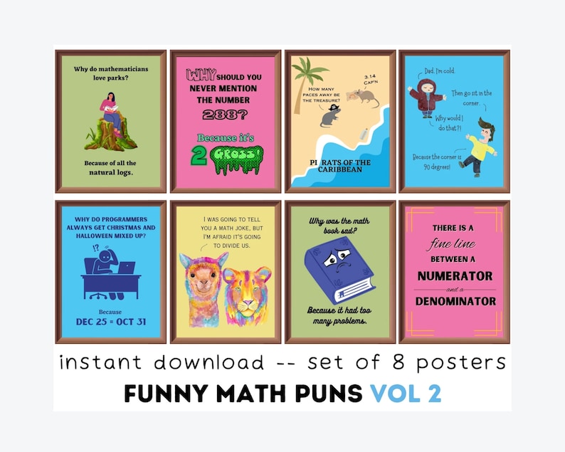 Math Puns Posters (set of 8) Printables VOL2, Math Classroom Decor ...