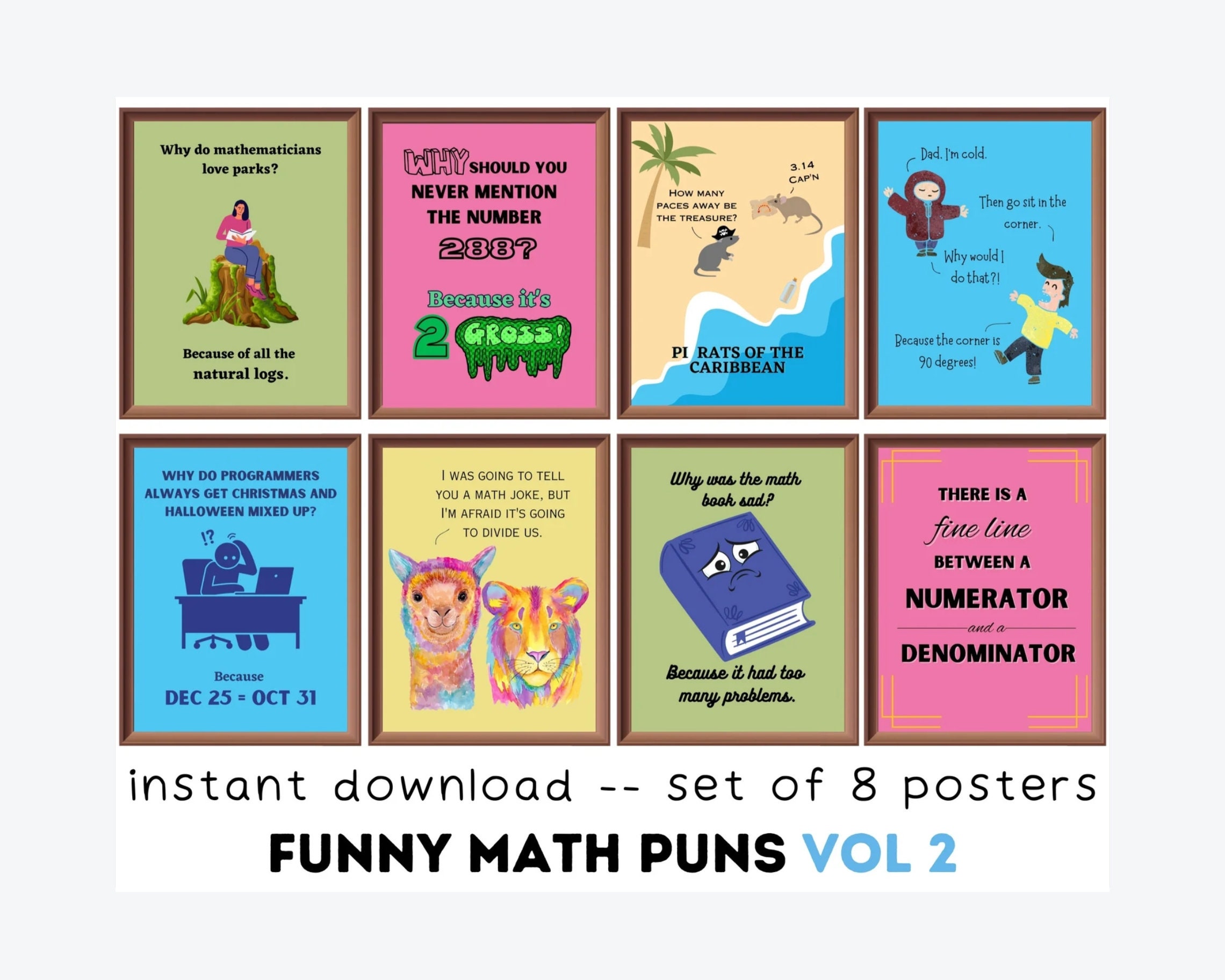 Math Puns Posters (set of 8) Printables VOL2, Math Classroom Decor ...