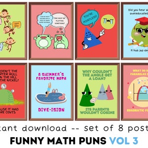 Math Puns Posters set of 8 Printables VOL3 Math Classroom - Etsy