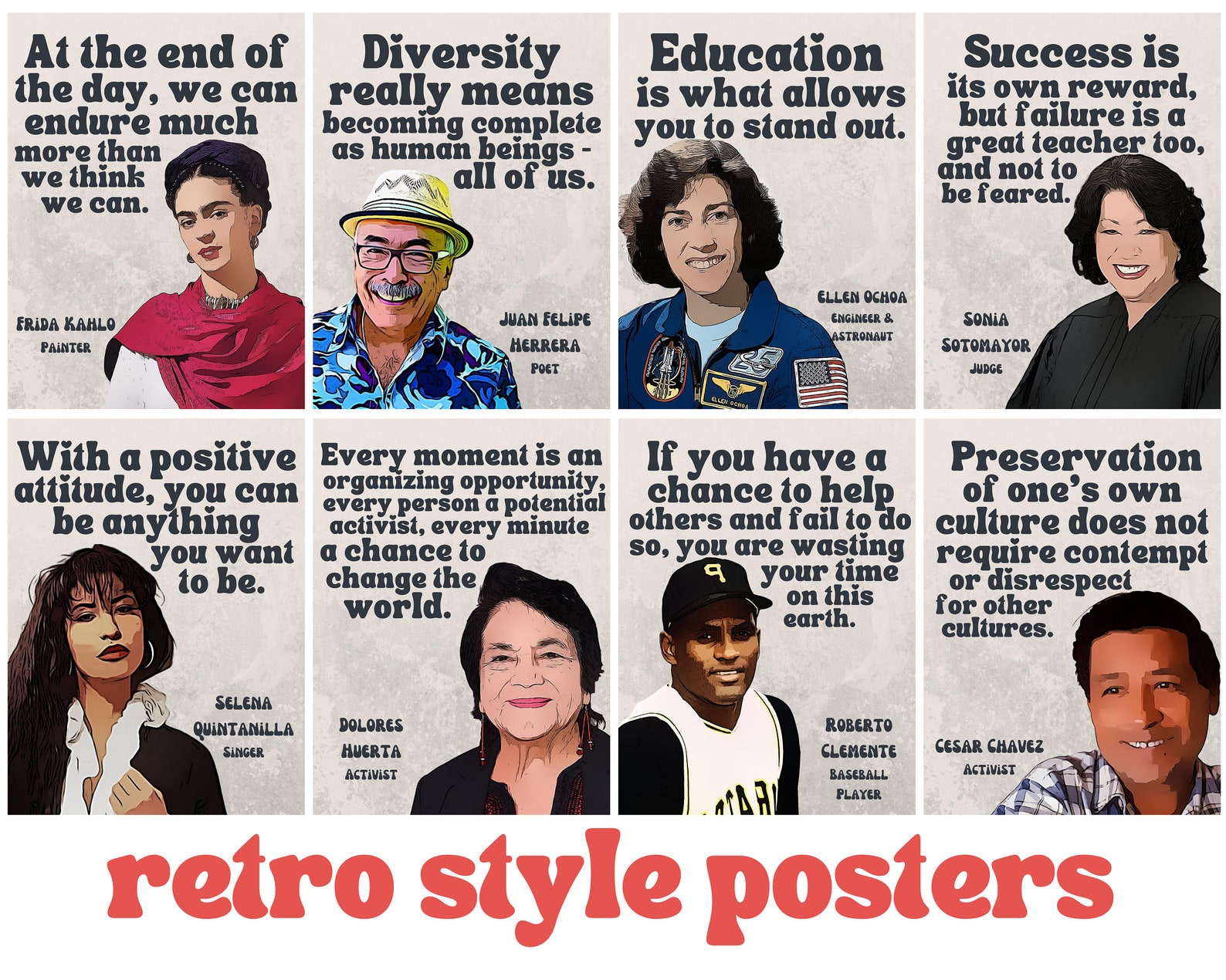 Retro Hispanic Leaders in History (set of 8) Printable Posters ...