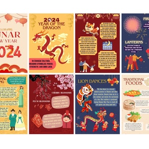 Lunar New Year set of 8 Printable Posters, Chinese New Year 2024 ...