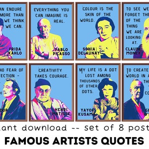 Famous Artists set of 8 Printables Art Classroom Decor Art | Etsy