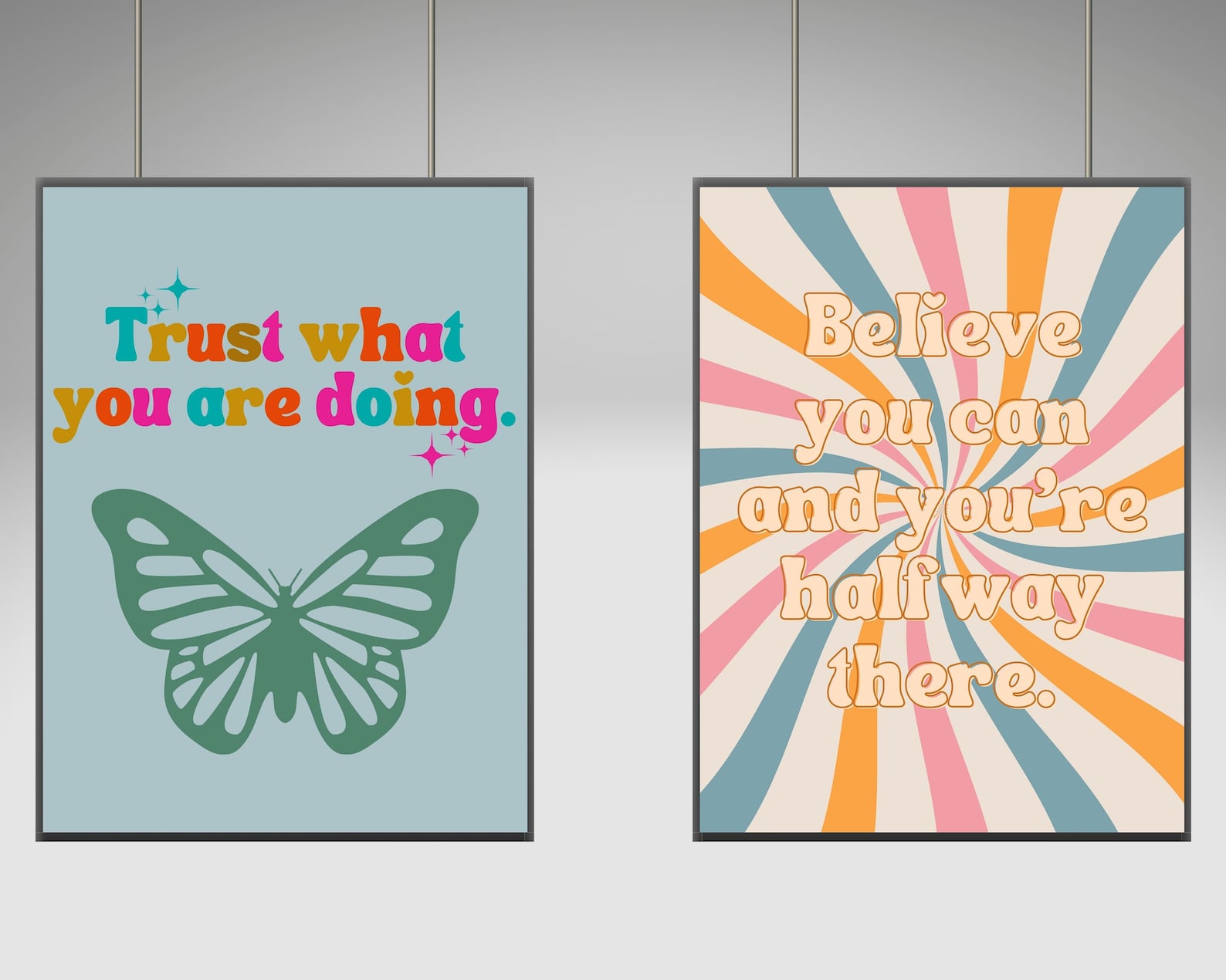 Groovy Poster Set set of 8 Inspirational Quotes Retro - Etsy