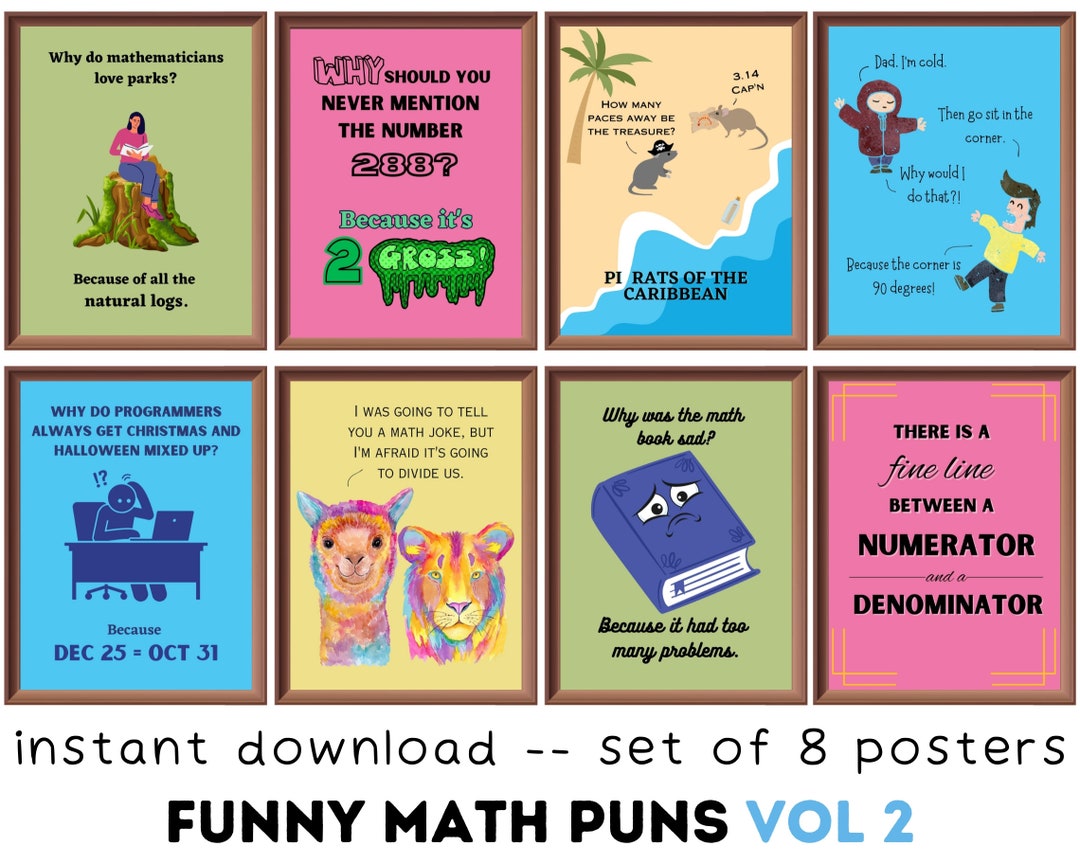 Math Puns Posters set of 8 Printables VOL2 Math Classroom - Etsy