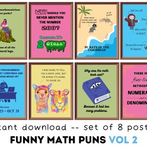 Math Puns Posters set of 8 Printables VOL2 Math Classroom - Etsy
