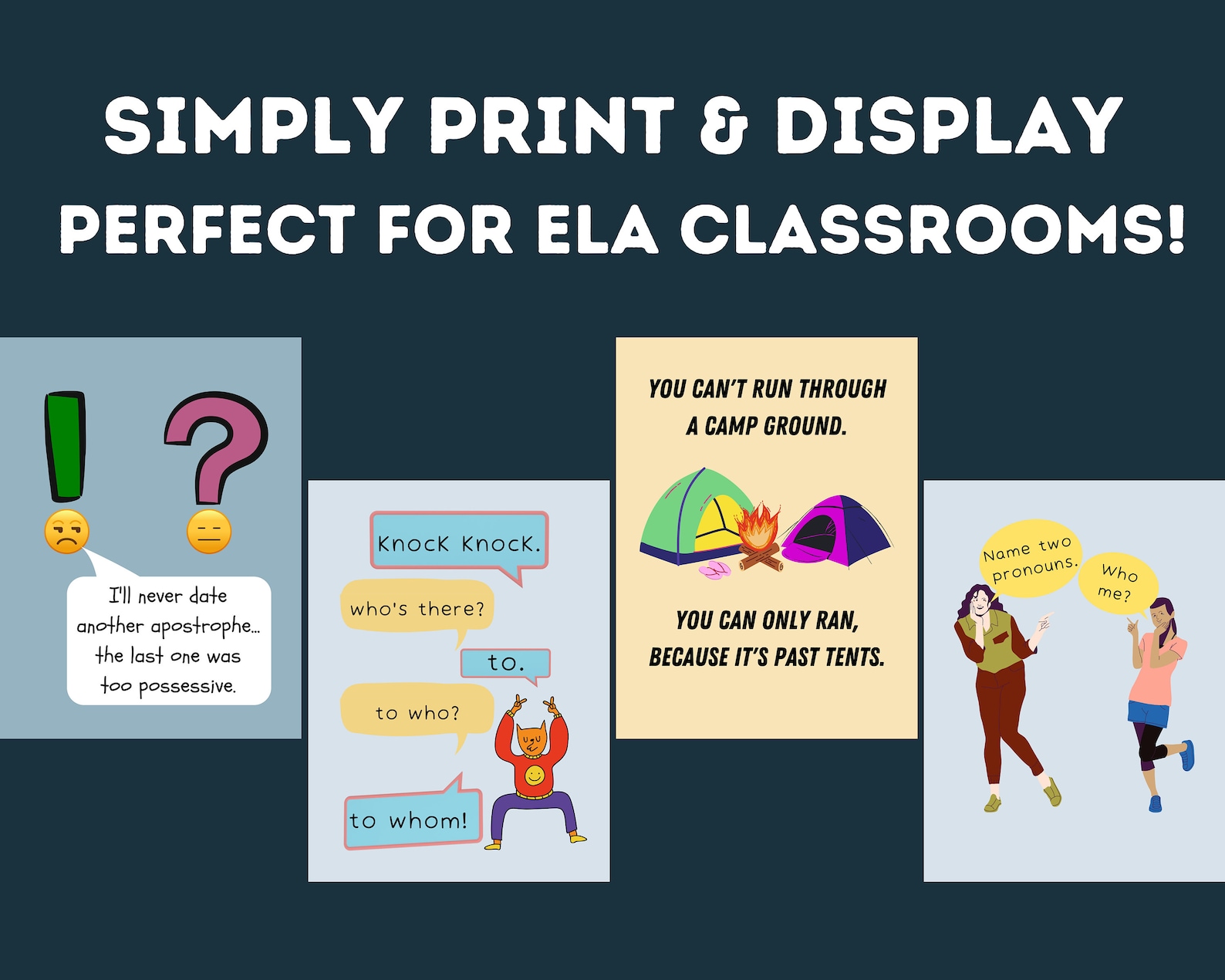 Grammar Puns Posters set of 8 Printable ELA Classroom - Etsy