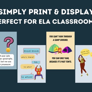 Grammar Puns Posters (set of 8) Printable, ELA Classroom Decor ...