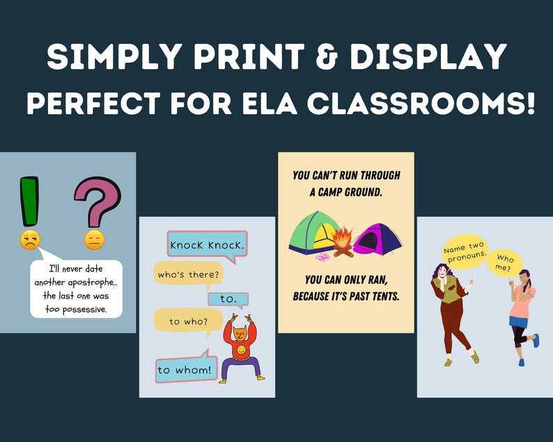 Grammar Puns Posters set of 8 Printable ELA Classroom - Etsy