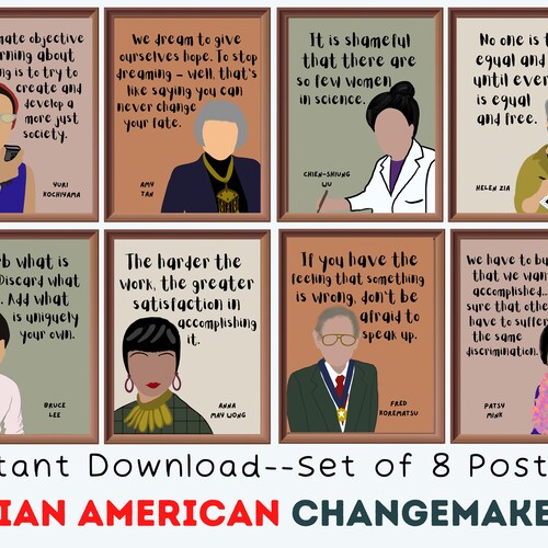Retro Asian Leaders set of 8 Printable Posters AAPI | Etsy