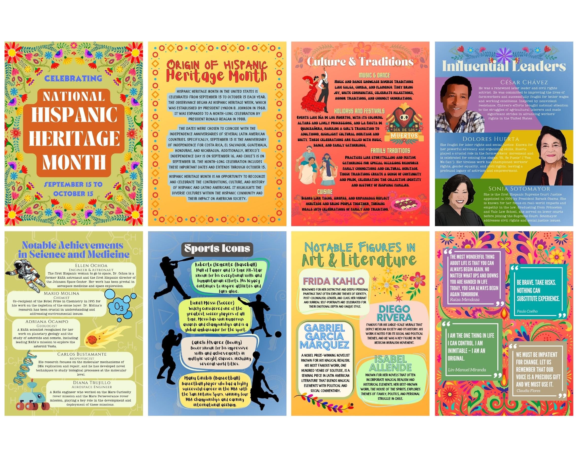 Hispanic Heritage Month (set of 8) Printable Posters, Latinx Heritage ...