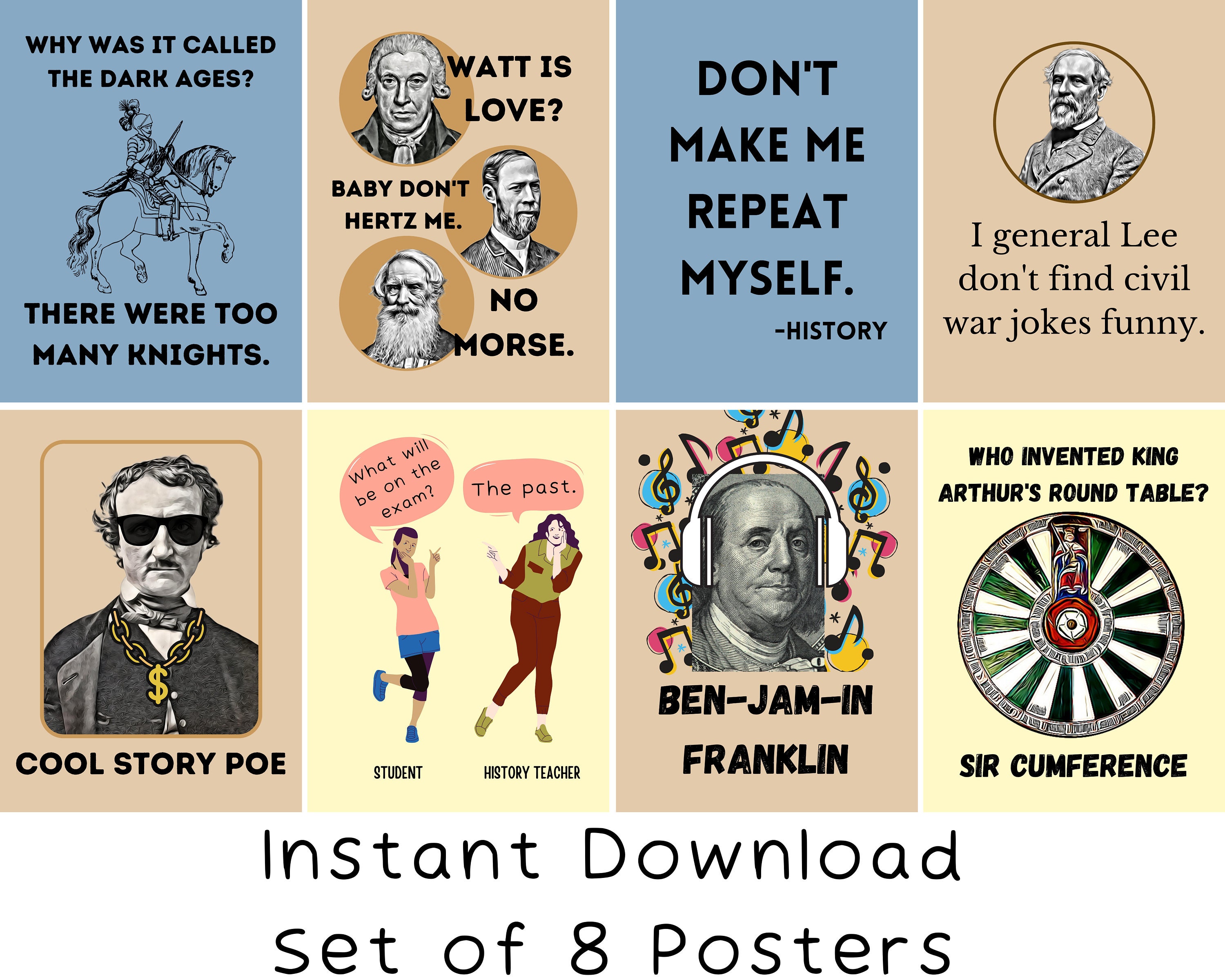 History Posters set of 8 Printables Funny History Posters - Etsy