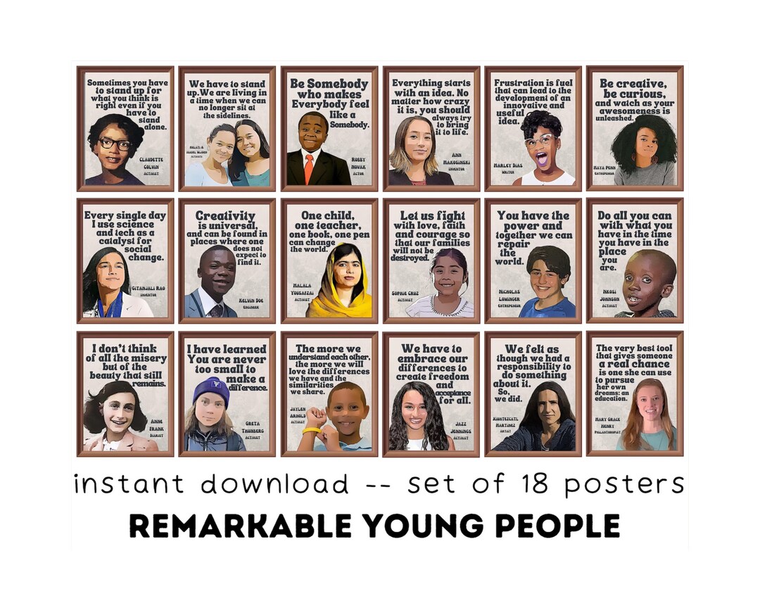 Retro Remarkable Young People (set of 18) Printable Posters ...