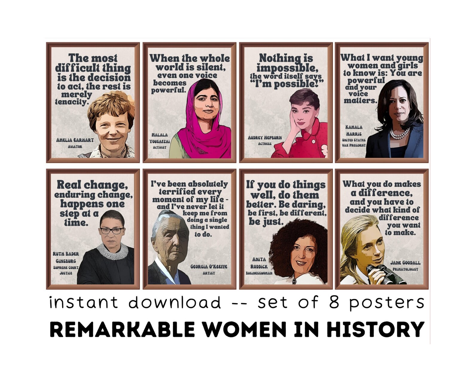 Retro Women in History (set of 8) Printable Posters, Motivational ...