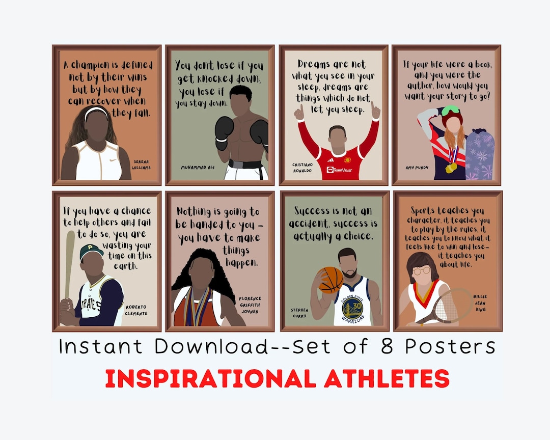 Inspirational Athletes (set of 8) Printable Posters, Motivational ...