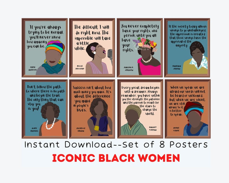 Iconic Black Women in History (set of 8) Printable Posters, Black ...