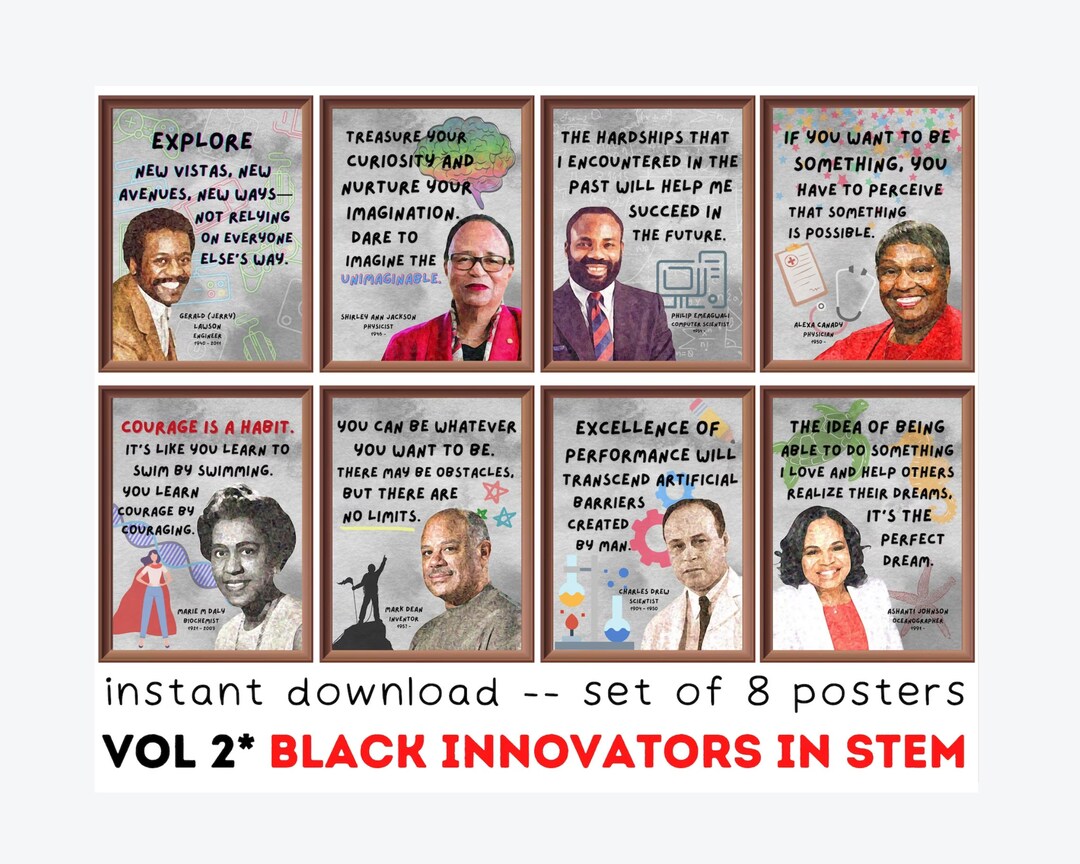 VOL 2 Black Innovators in STEM (set of 8) Printable, Science Classroom ...
