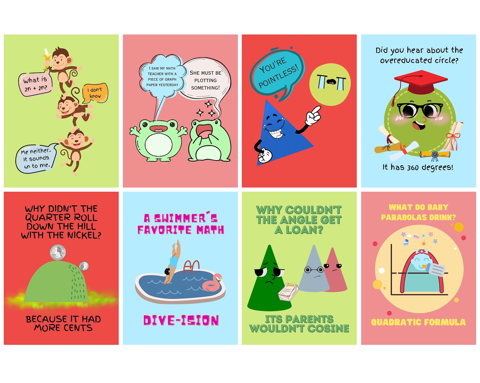 Math Puns Posters (set of 8) Printables VOL3, Math Classroom Decor ...