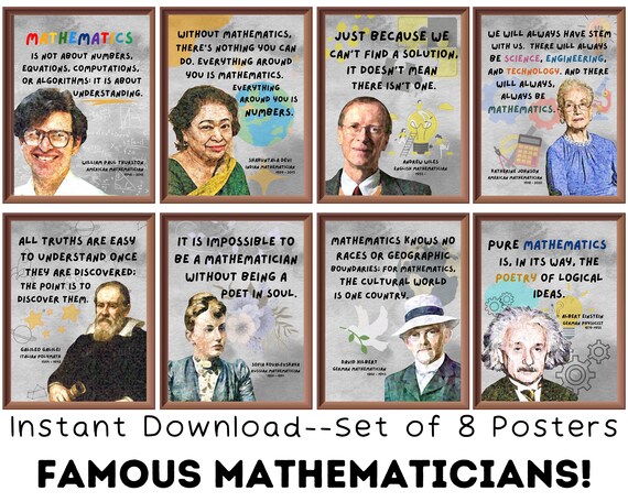 Famous Mathematicians Posters Printable Math Classroom Decor Set of 8 ...