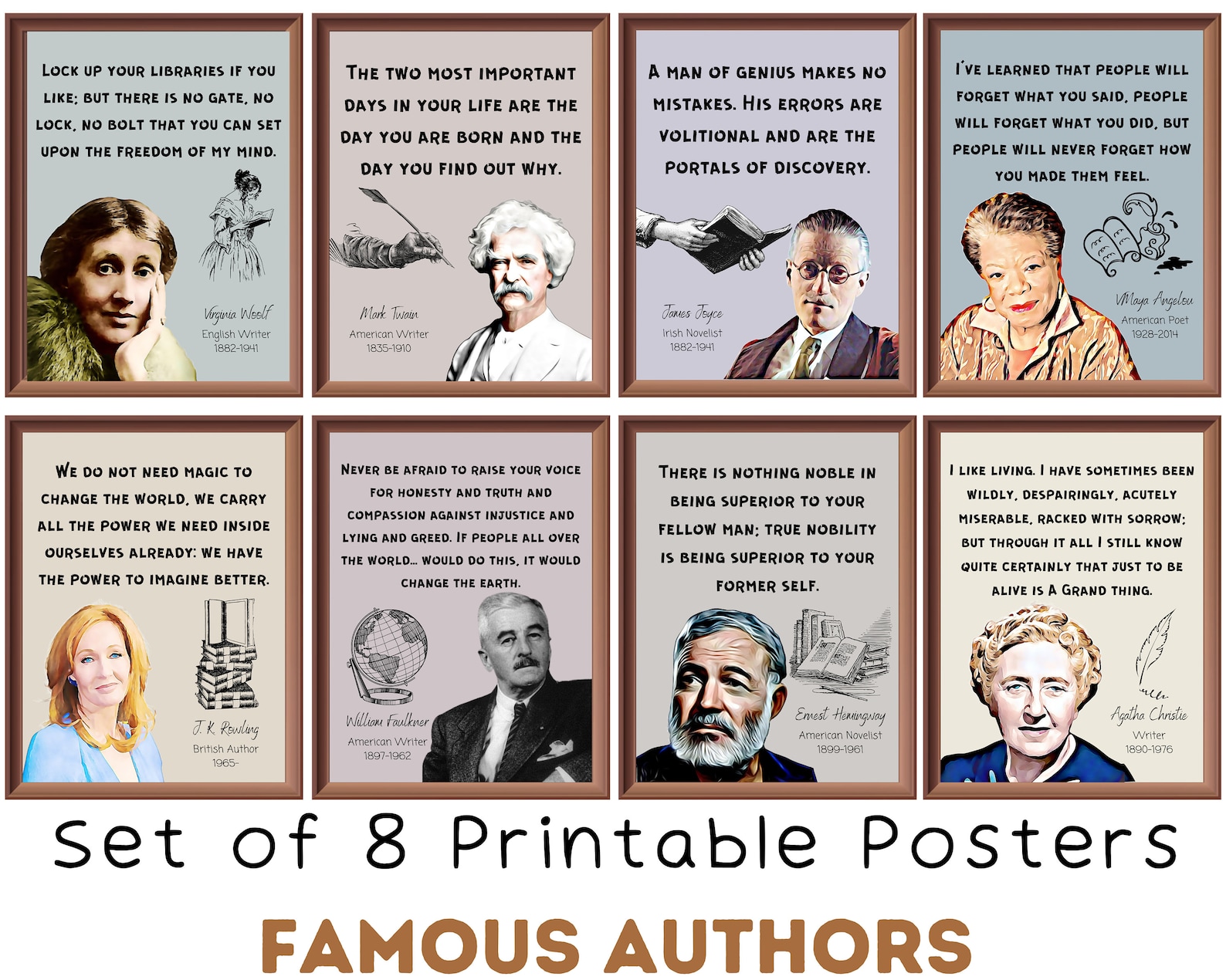 Famous Authors Posters set of 8 Printable English Classroom - Etsy
