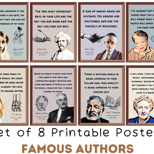 Famous Authors Posters set of 8 Printable English Classroom - Etsy