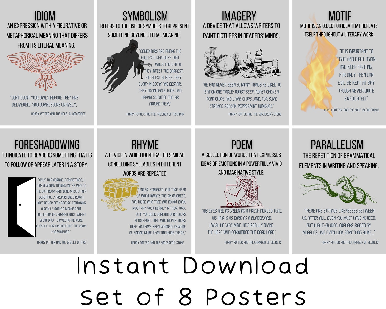Literary Devices Posters set of 8 Printable English - Etsy