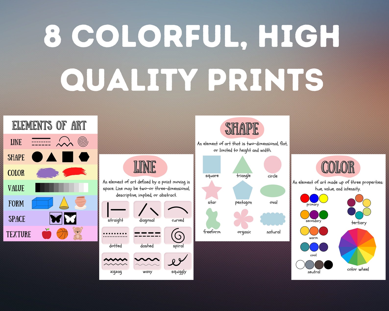 Elements of Art Posters (set of 8) Printables, Art Classroom Decor ...