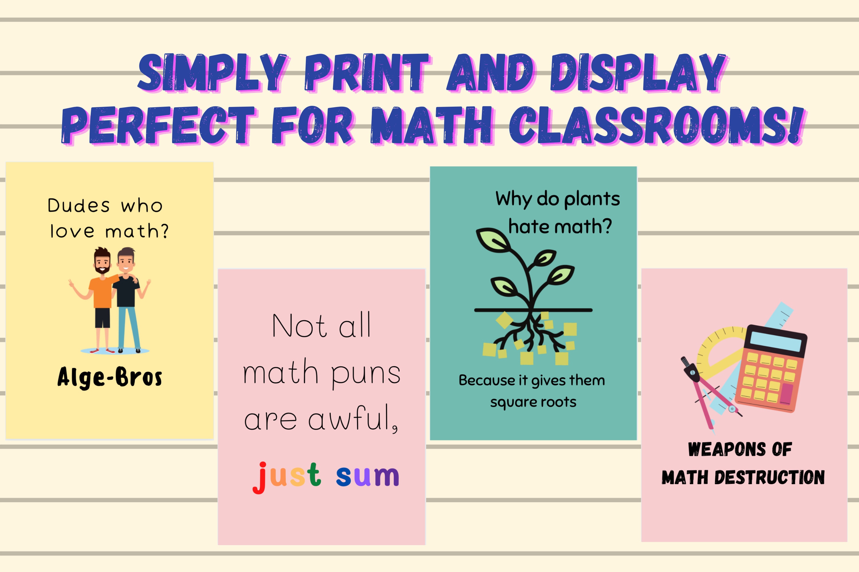 Math Posters set of 8 Printables Math Jokes Mathematics | Etsy