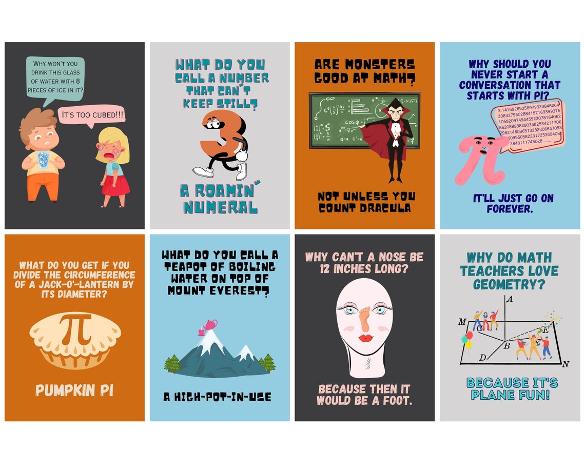Math Puns Posters (set of 8) Printables VOL4, Math Classroom Decor ...