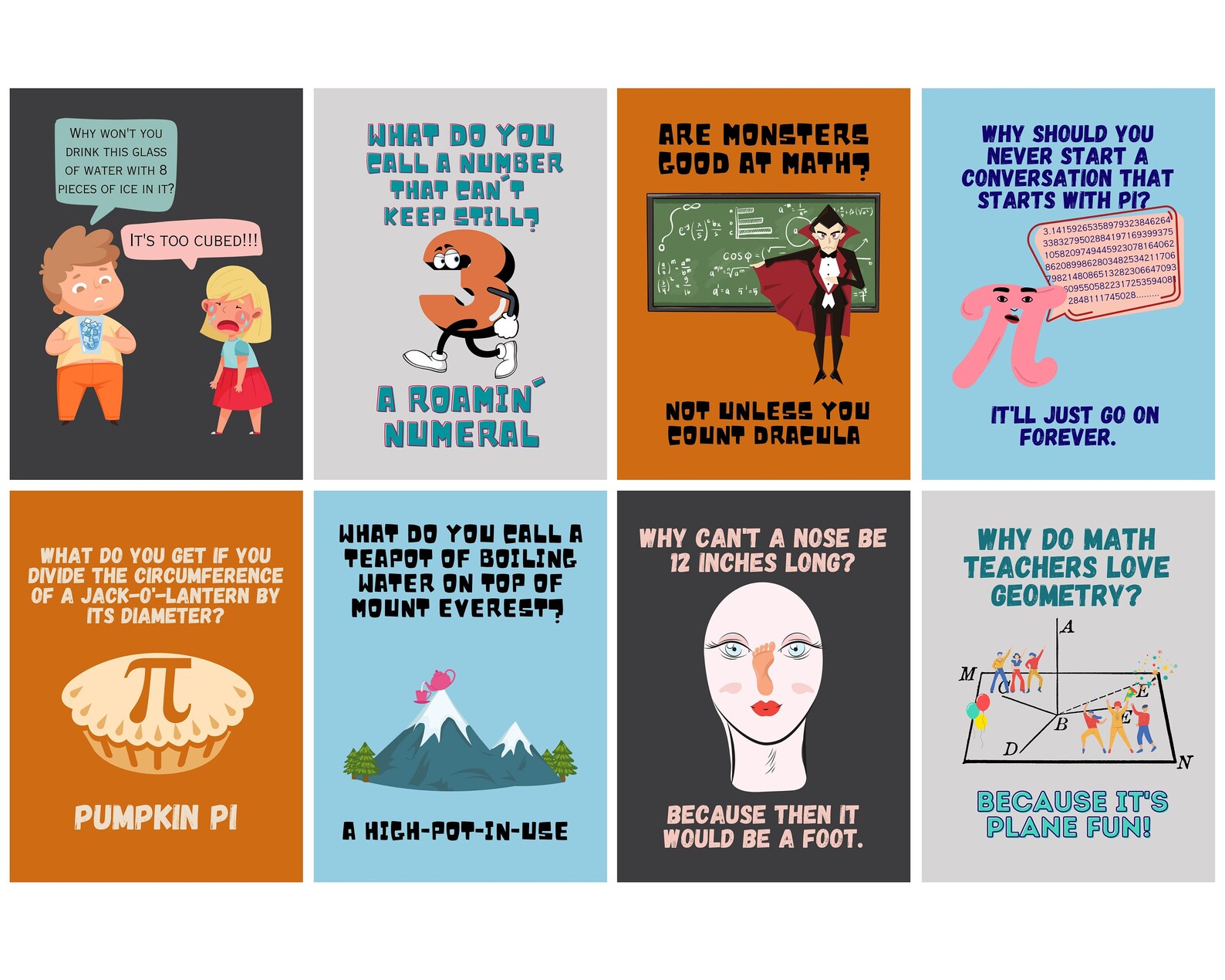 Math Puns Posters (set of 8) Printables VOL4, Math Classroom Decor ...