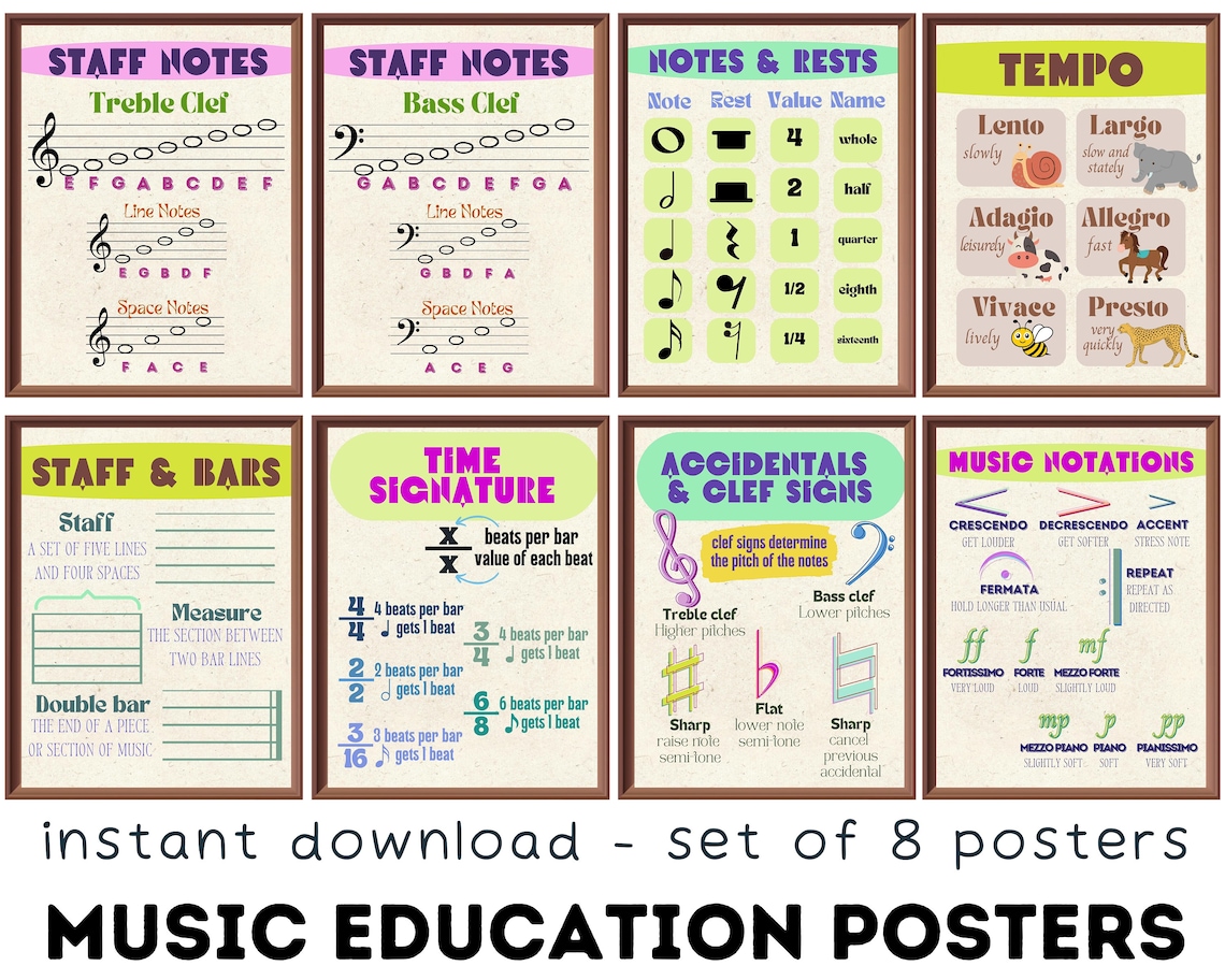 Music Education set of 8 Printable Posters Music Classroom - Etsy