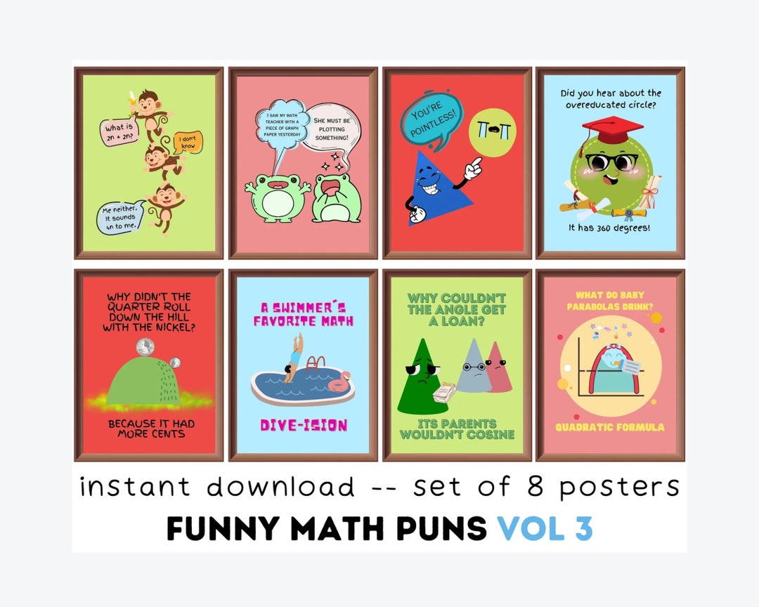 Math Puns Posters (set of 8) Printables VOL3, Math Classroom Decor ...