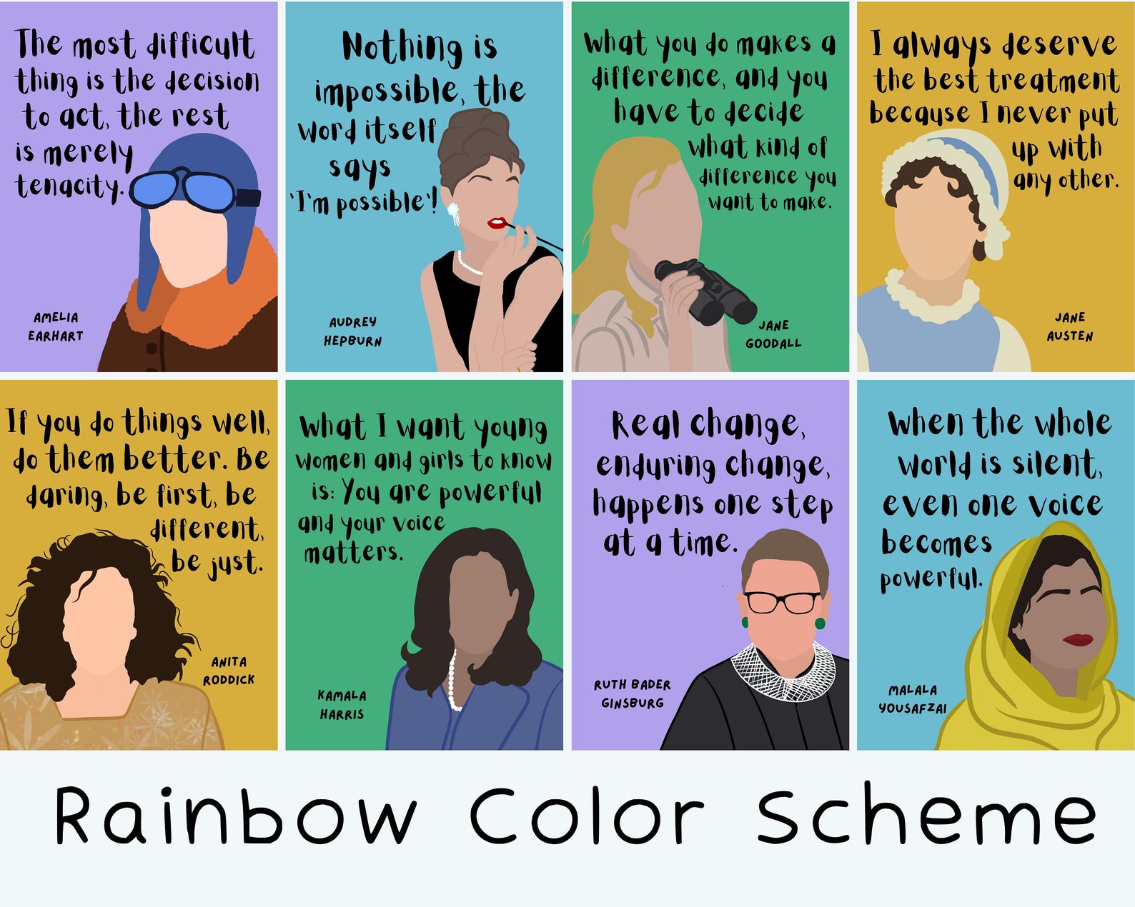 Rainbow Women in History set of 8 Printables Women's - Etsy
