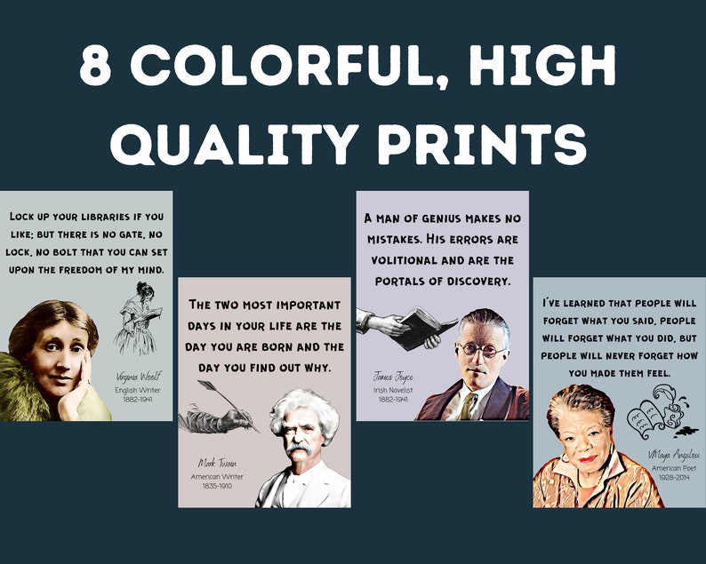 Famous Authors Posters set of 8 Printable English Classroom - Etsy