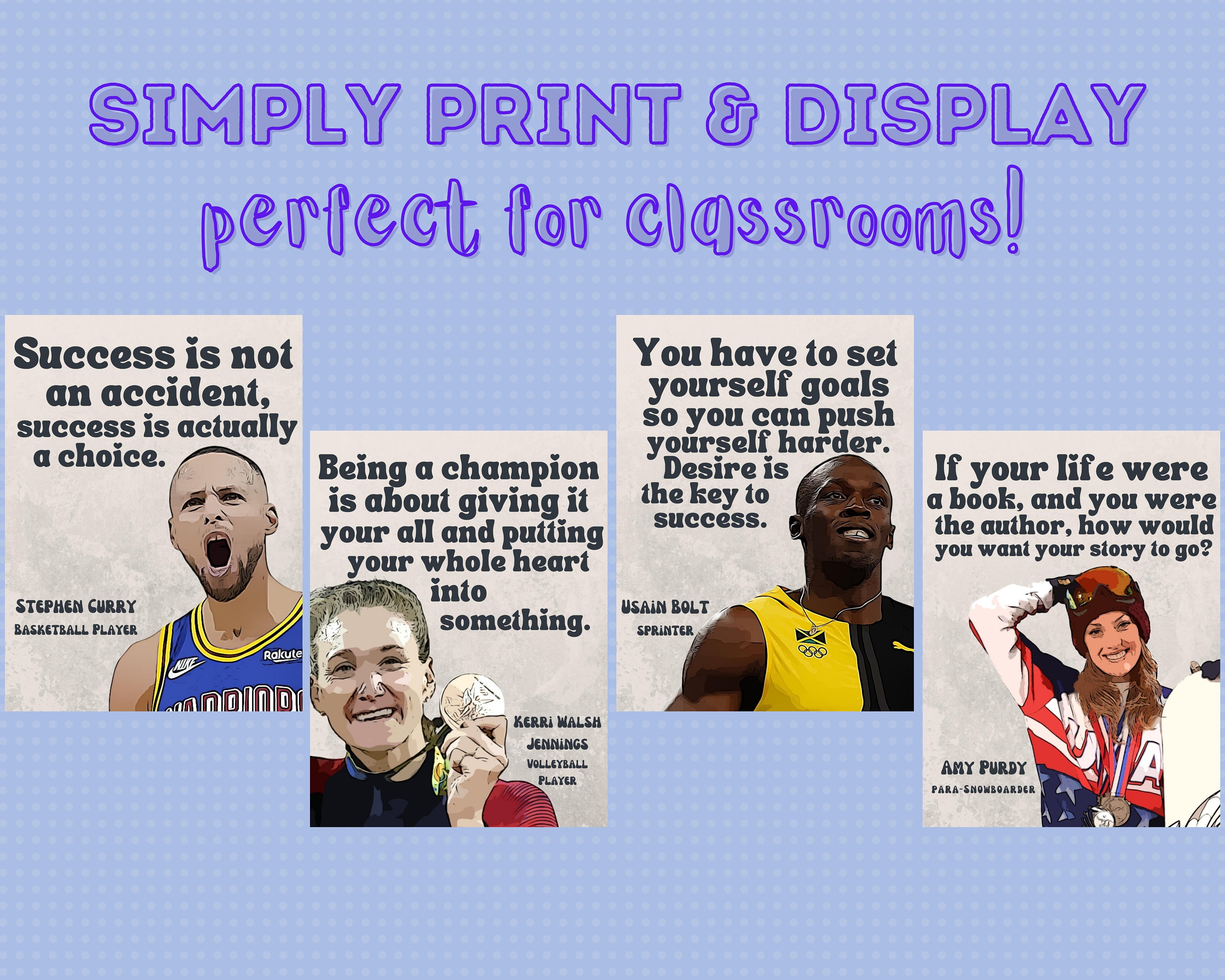 Retro Inspirational Athletes (set of 8) Printable Posters, Motivational ...