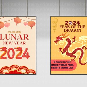 Lunar New Year set of 8 Printable Posters, Chinese New Year 2024 ...