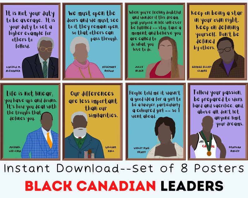 Rainbow Black Canadian Leaders set of 8 Printables Posters - Etsy Canada