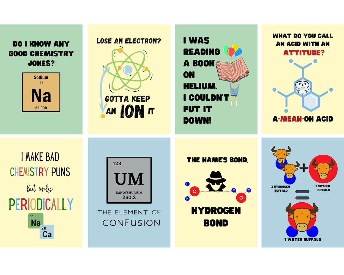 VOL 2 Science Puns set of 8 Printables Chemistry Jokes - Etsy