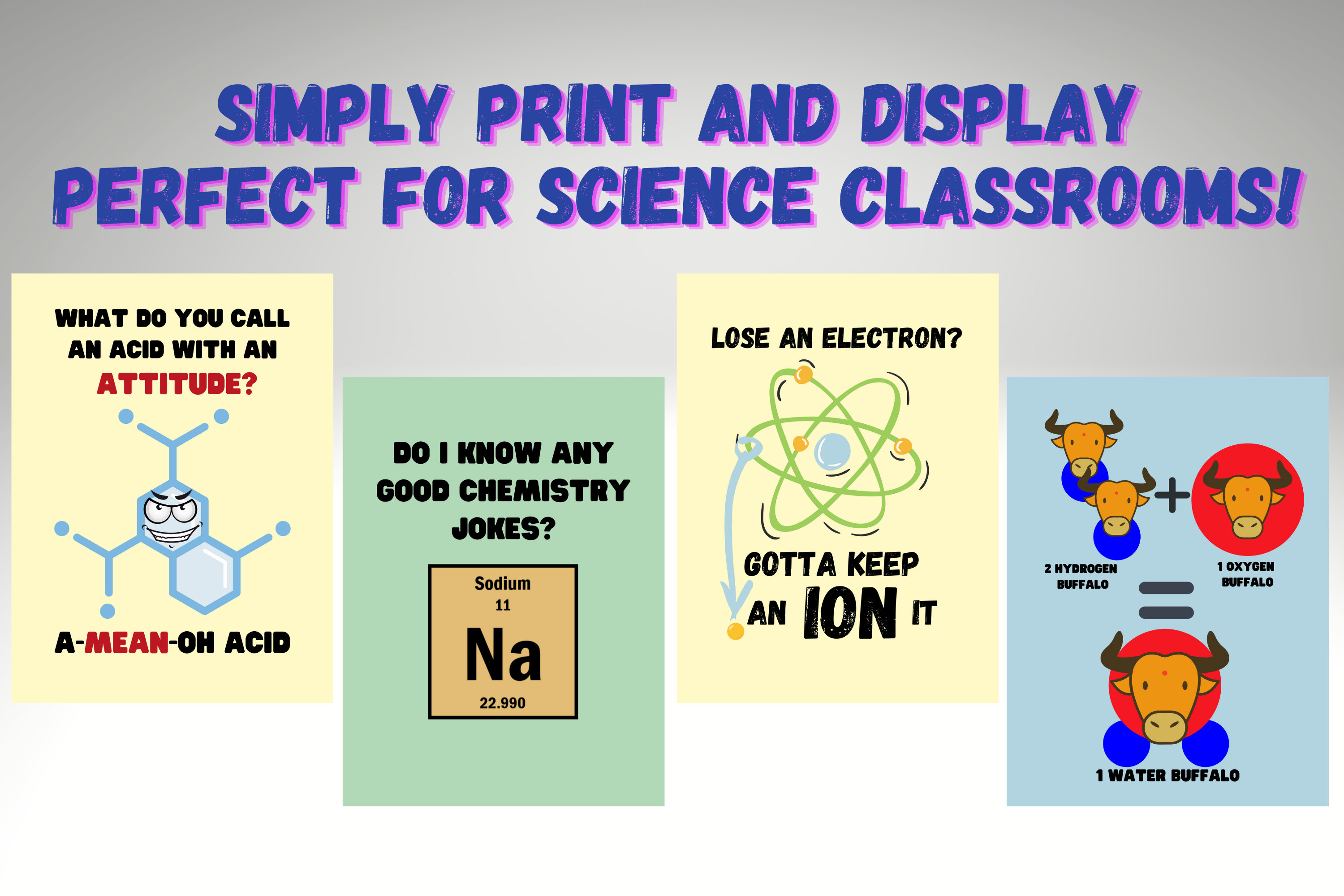 VOL 2 Science Puns (set of 8) Printables, Chemistry Jokes, Funny ...