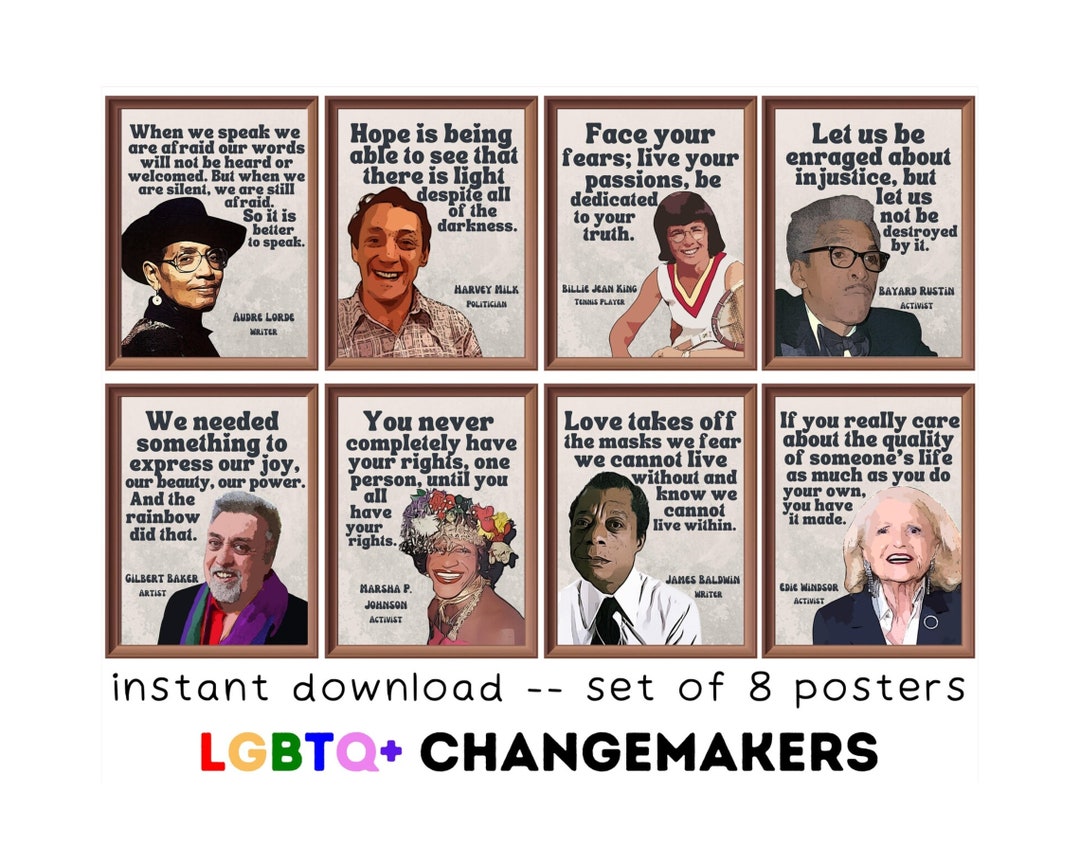 Retro LGBTQ+ Leaders (set of 8) Printables, LGBT History Month Posters ...