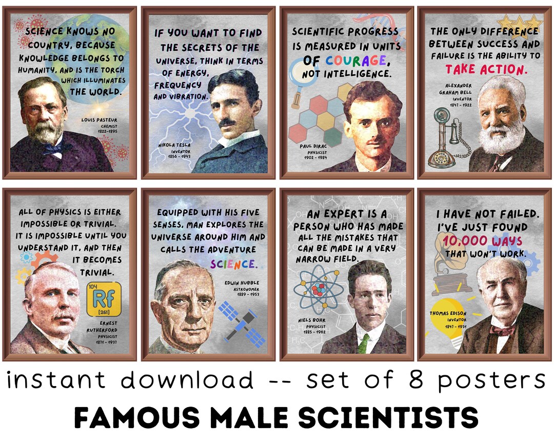 Famous Male Scientists Posters set of 8 Printable, Science Classroom ...