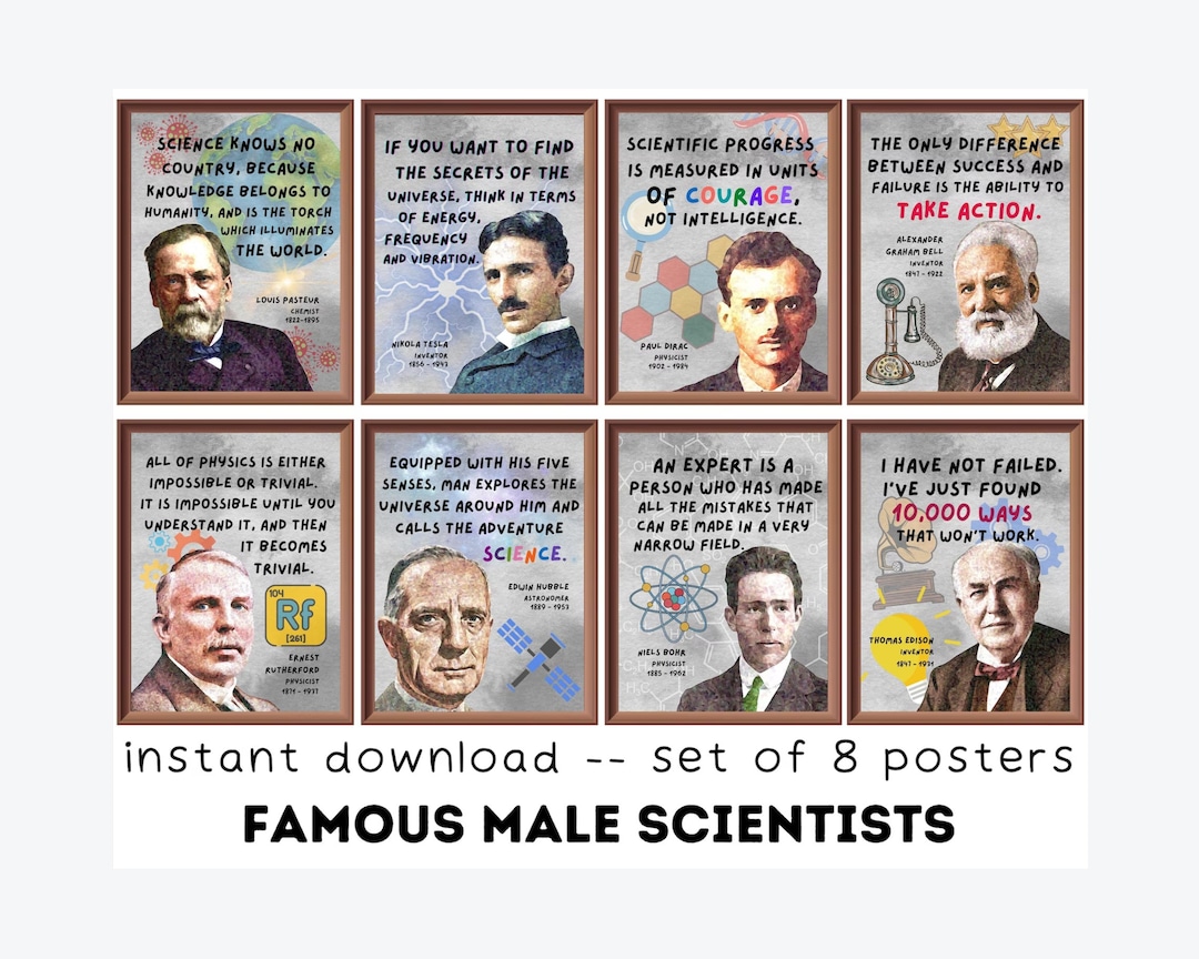 Famous Male Scientists Posters (set of 8) Printable, Science Classroom ...