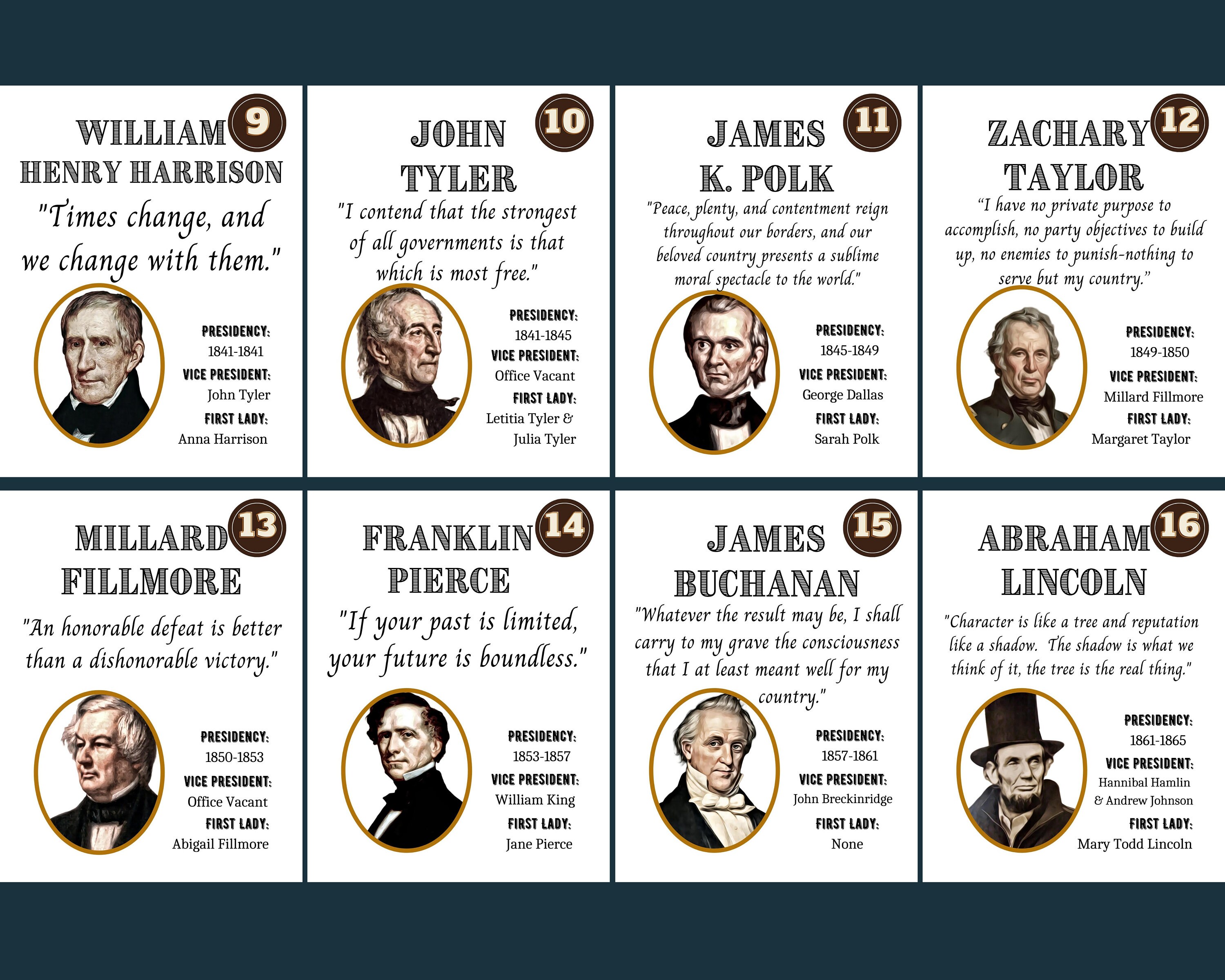 2025 Presidents Posters (set of 47) Printable, Motivational Quotes From ...