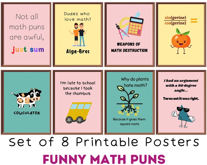Math Posters set of 8 Printables Math Jokes Mathematics - Etsy