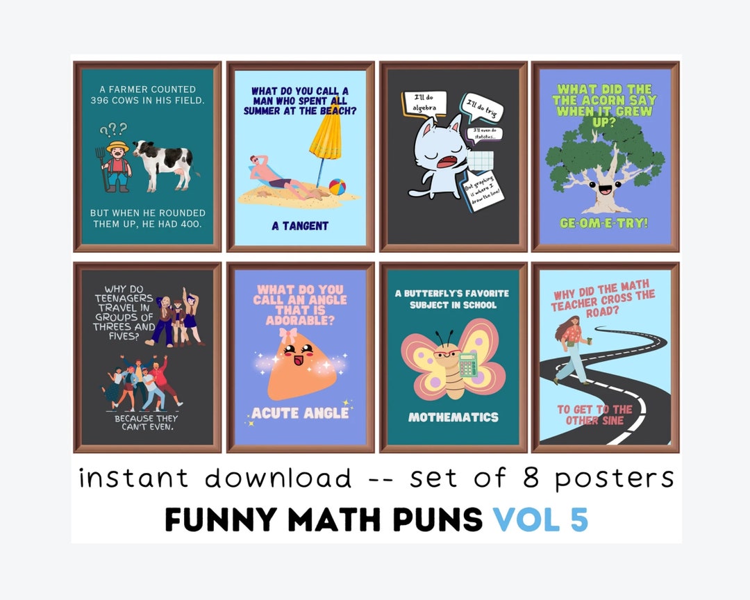 Math Puns Posters (set of 8) Printables VOL5, Math Classroom Decor ...