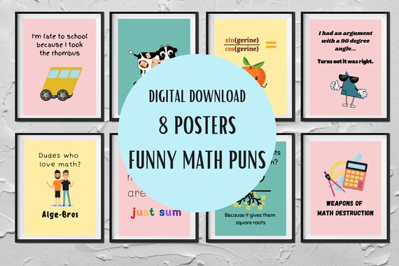 Math Posters set of 8 Printables Math Jokes Mathematics | Etsy