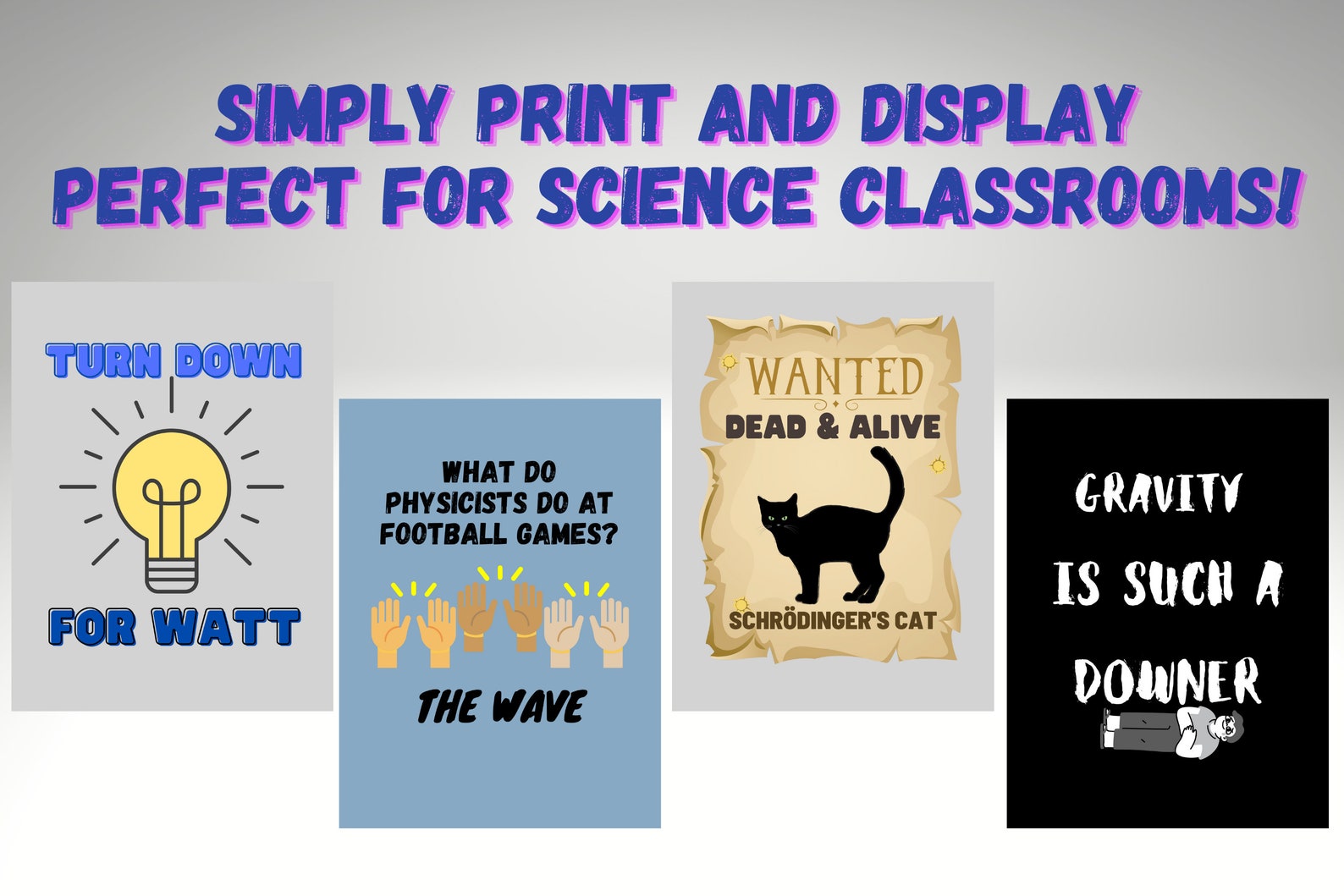 Science Posters set of 8 Printables Physics Puns Science - Etsy