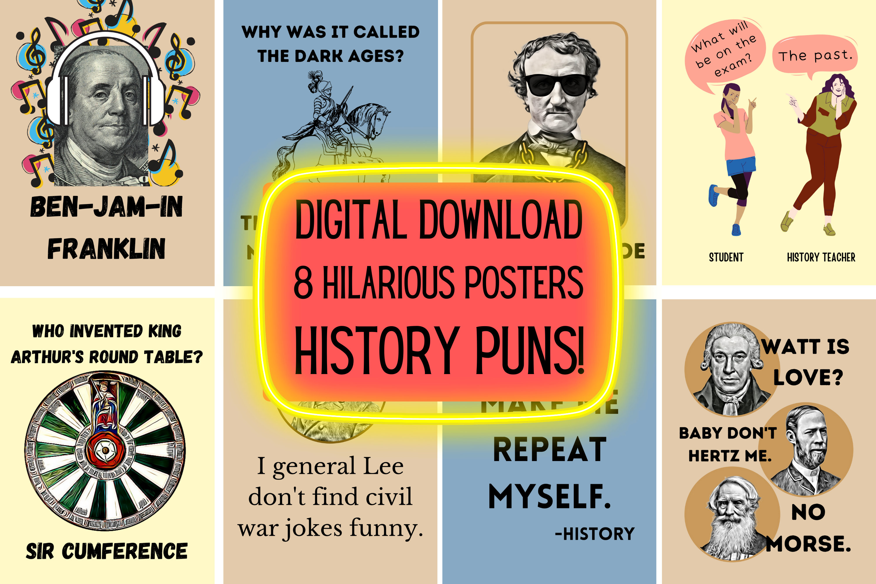 History Posters set of 8 Printables Funny History Posters | Etsy