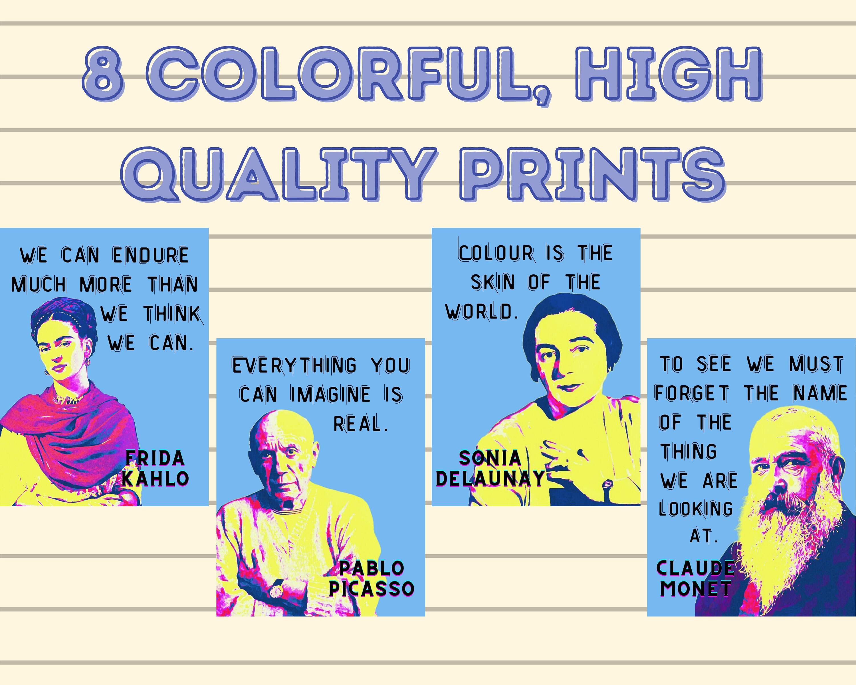 Famous Artists (set of 8) Printables, Art Classroom Decor, Art ...